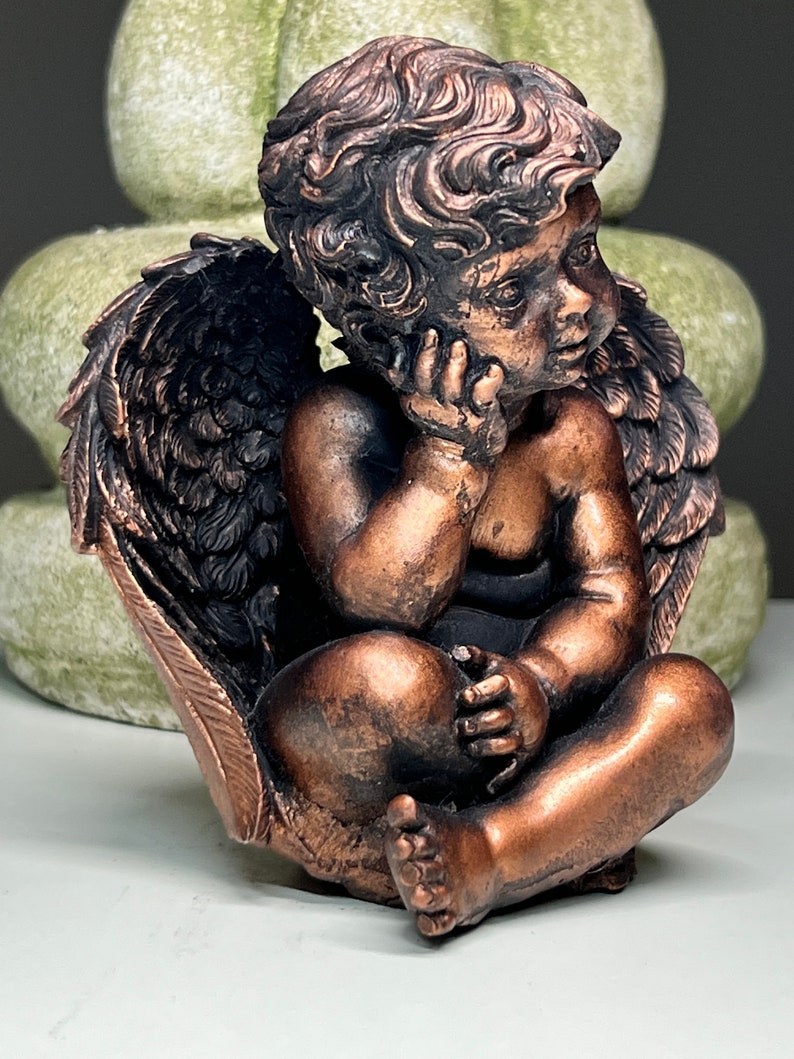 Angel With Wings Handmade Gypsum Statue. Bronze Color 4.3 - Etsy