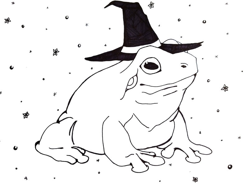 Witchy Frog Coloring Page - Etsy