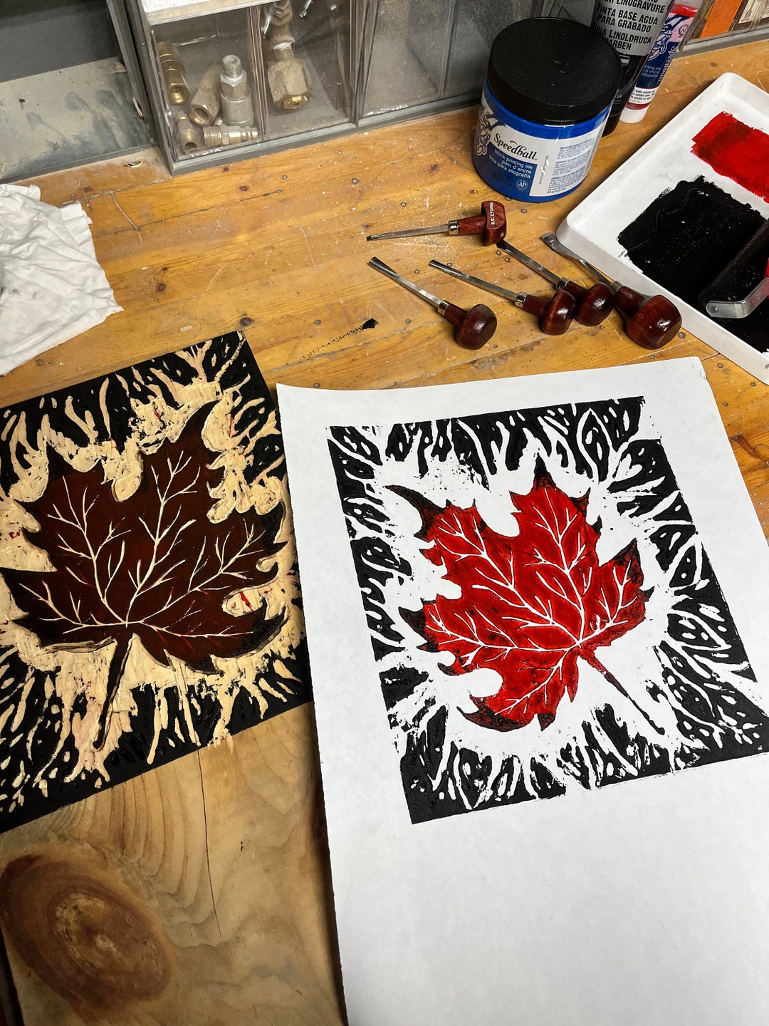 Maple Leaf Woodblock Print - Etsy