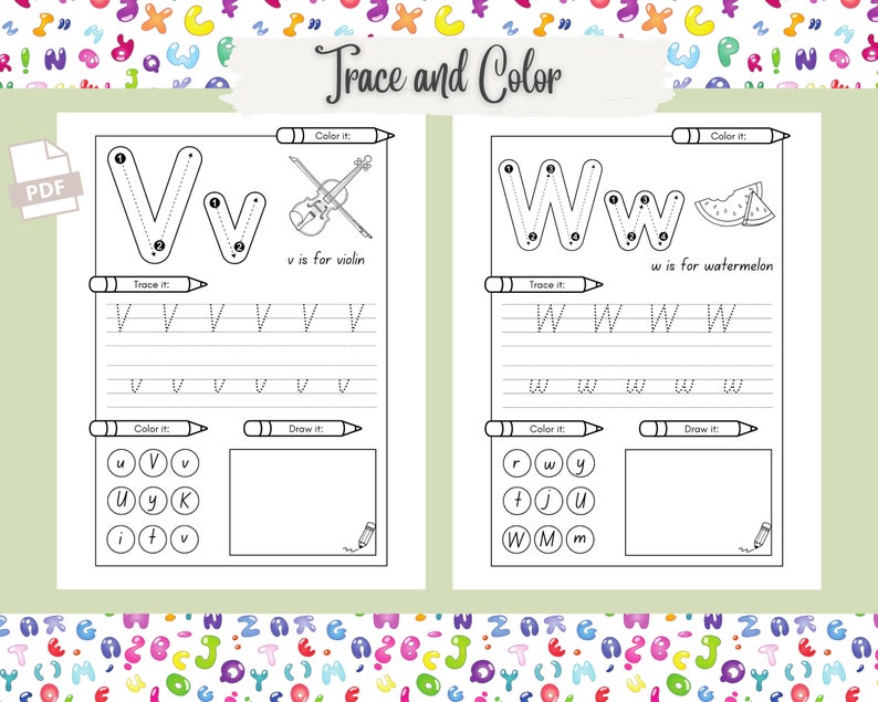 Preschool and Kindergarten Alphabet Worksheets, Trace and Color 26 ...