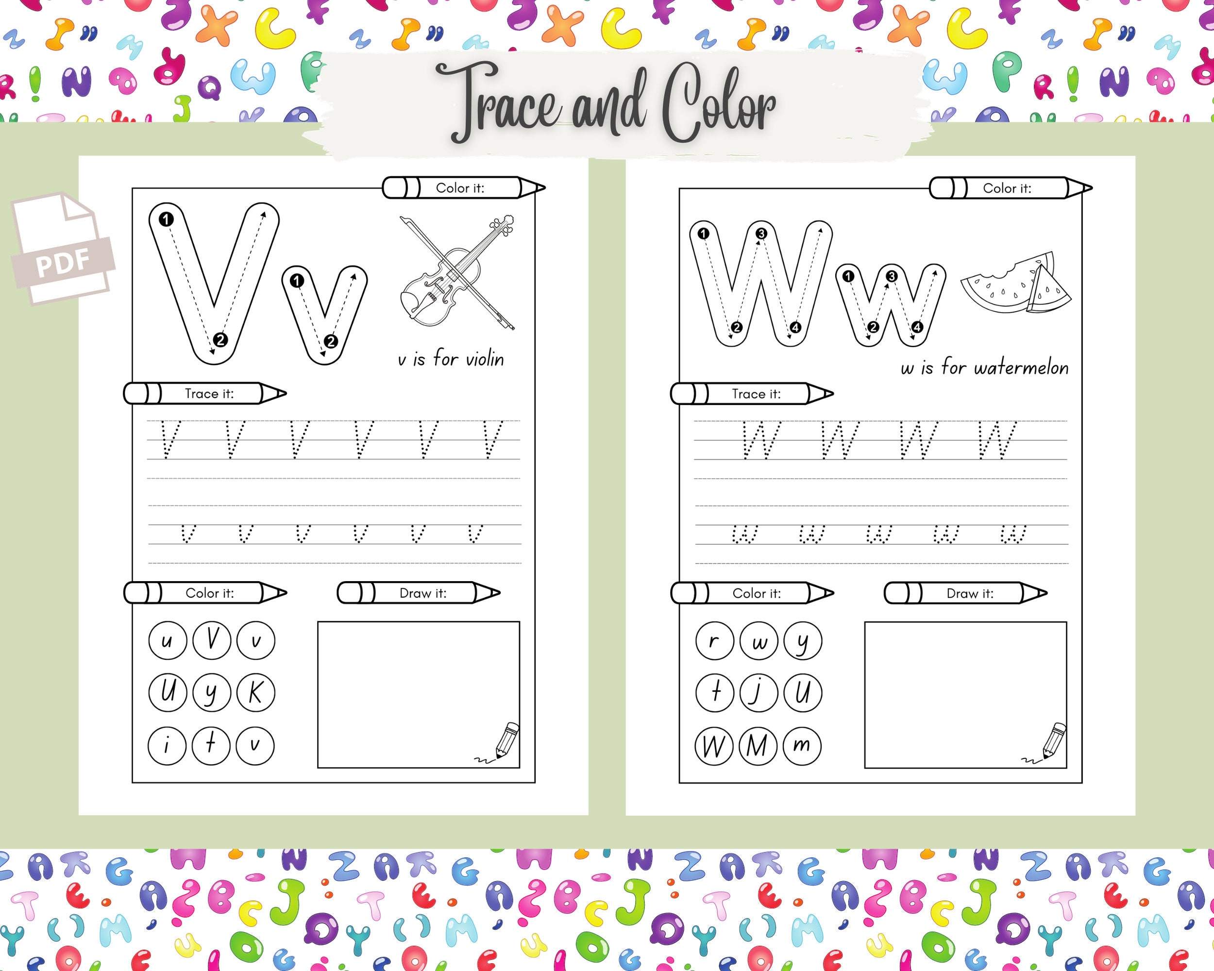 Preschool and Kindergarten Alphabet Worksheets, Trace and Color 26 ...