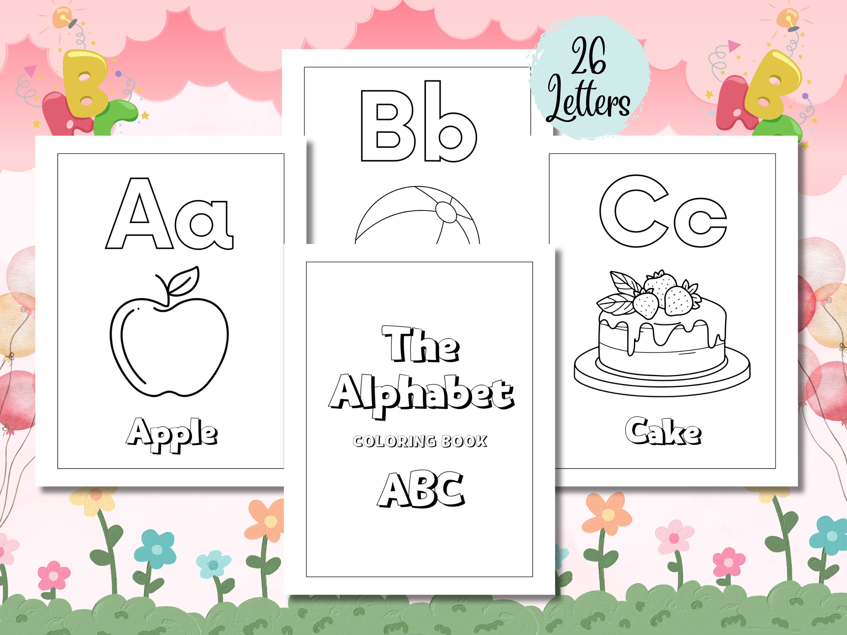 Alphabet Coloring Book, Printable Coloring Pages, Instant Download, 26 ...