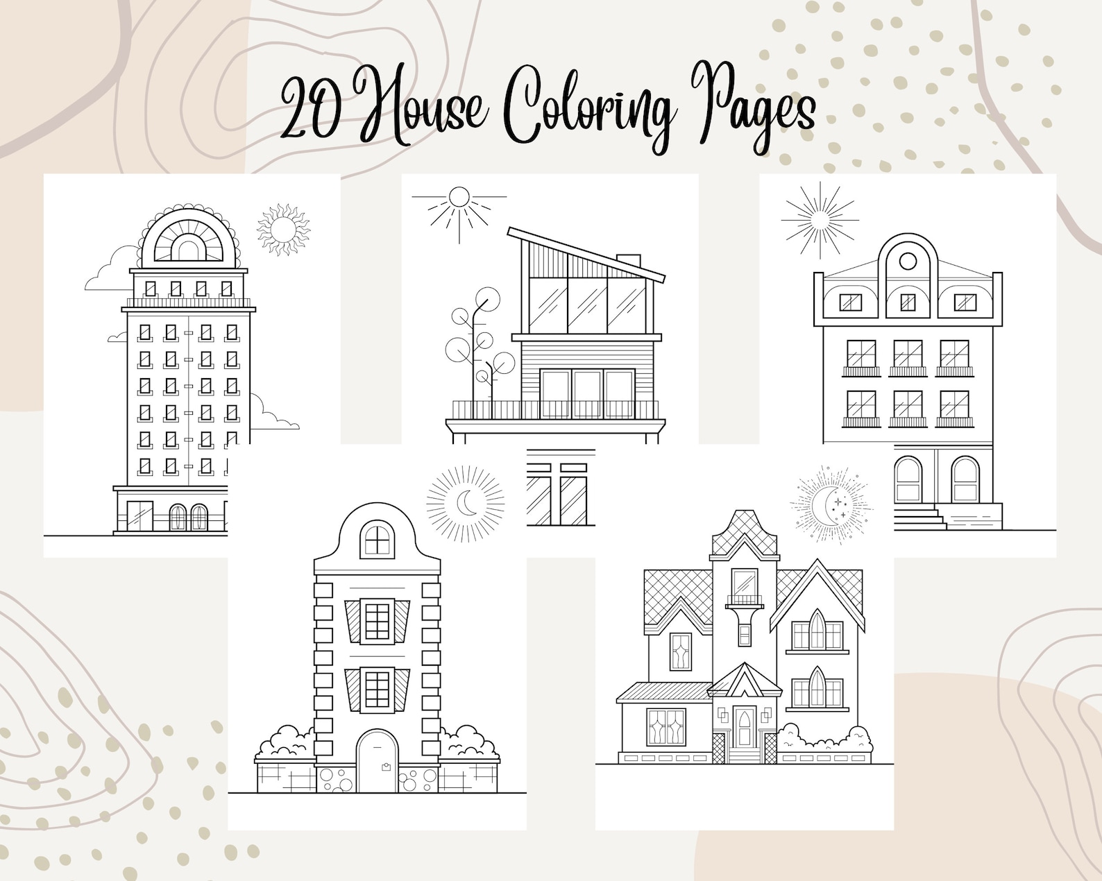 20 House Coloring Pages, Large Prints, Instant Download, Printable ...