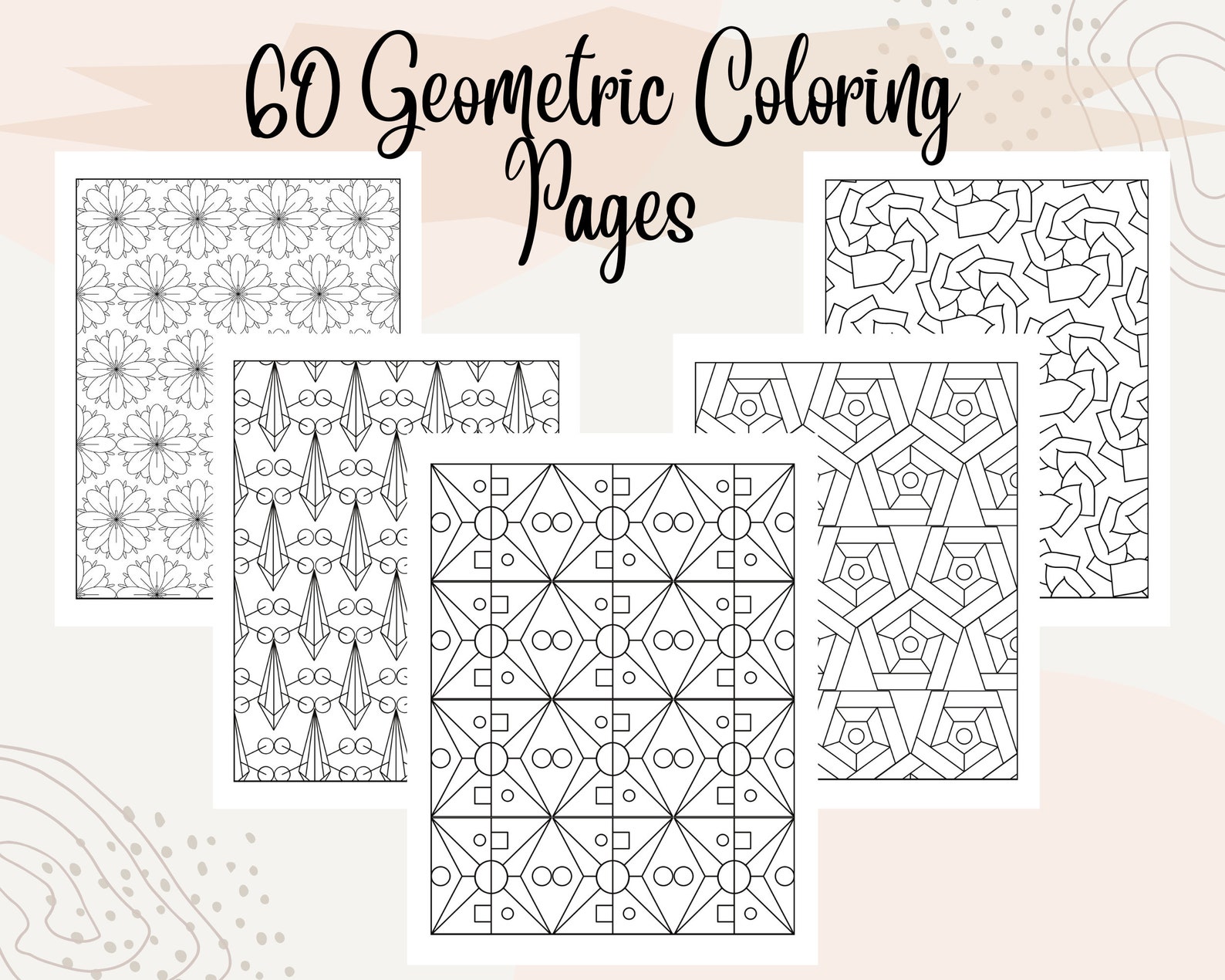 60 Geometric Coloring Pages, Adult Coloring Book, Digital Download ...