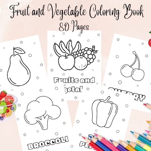 Fruits and Vegetables Coloring Book, 80 Coloring Sheets, Kids Activity ...