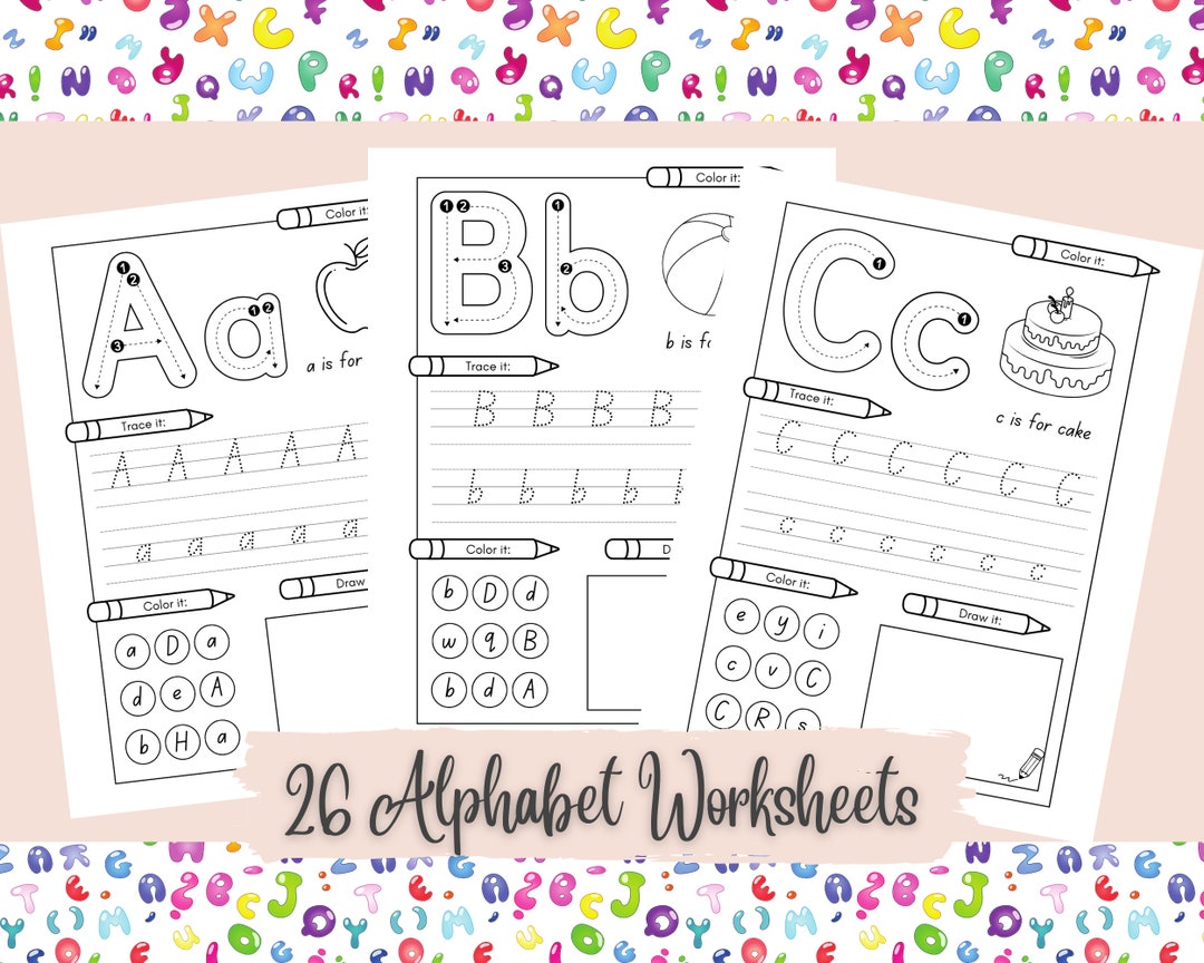 Preschool and Kindergarten Alphabet Worksheets, Trace and Color 26 ...