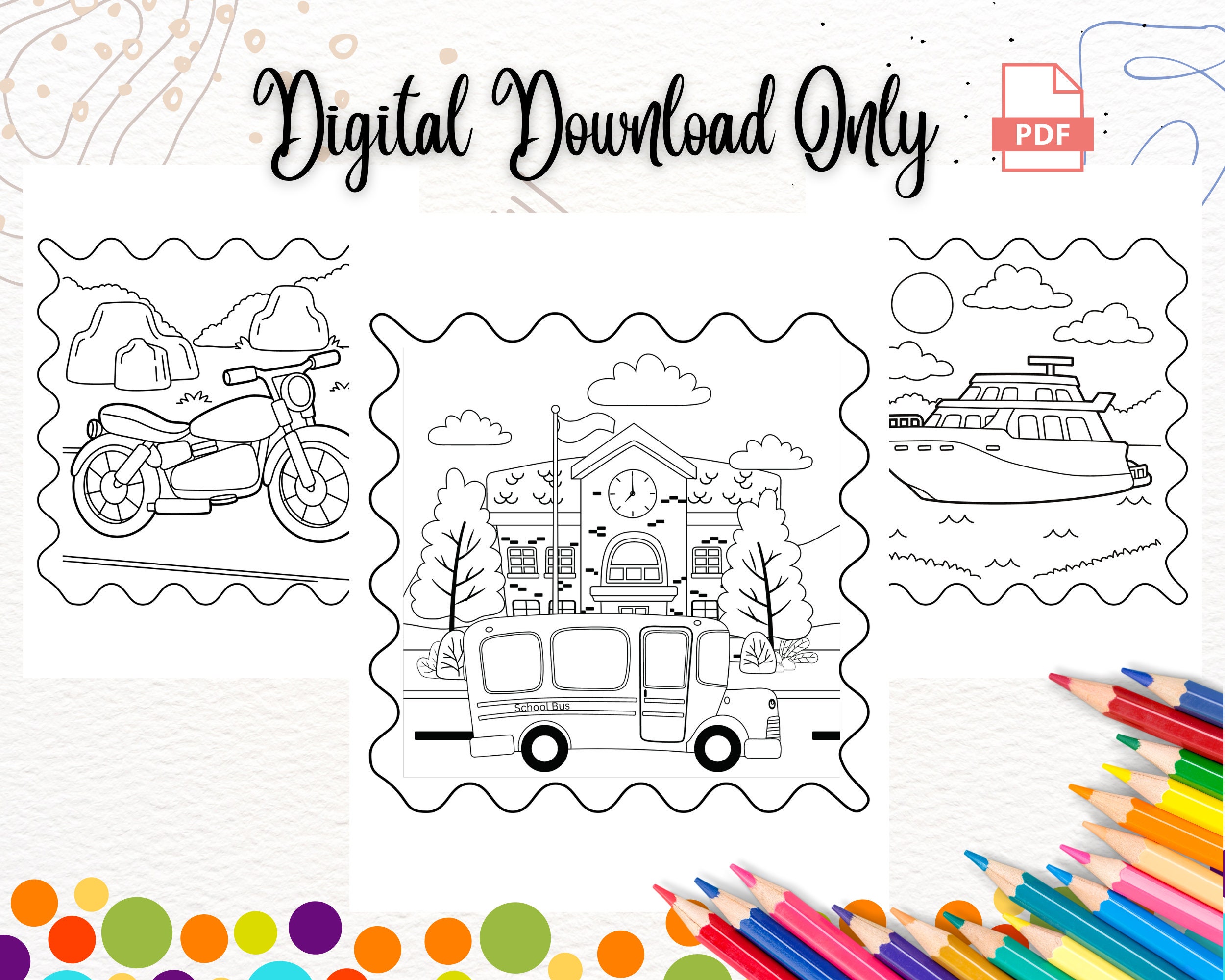 40 Vehicle Coloring Pages, Digital Download, Printable Coloring Pages ...