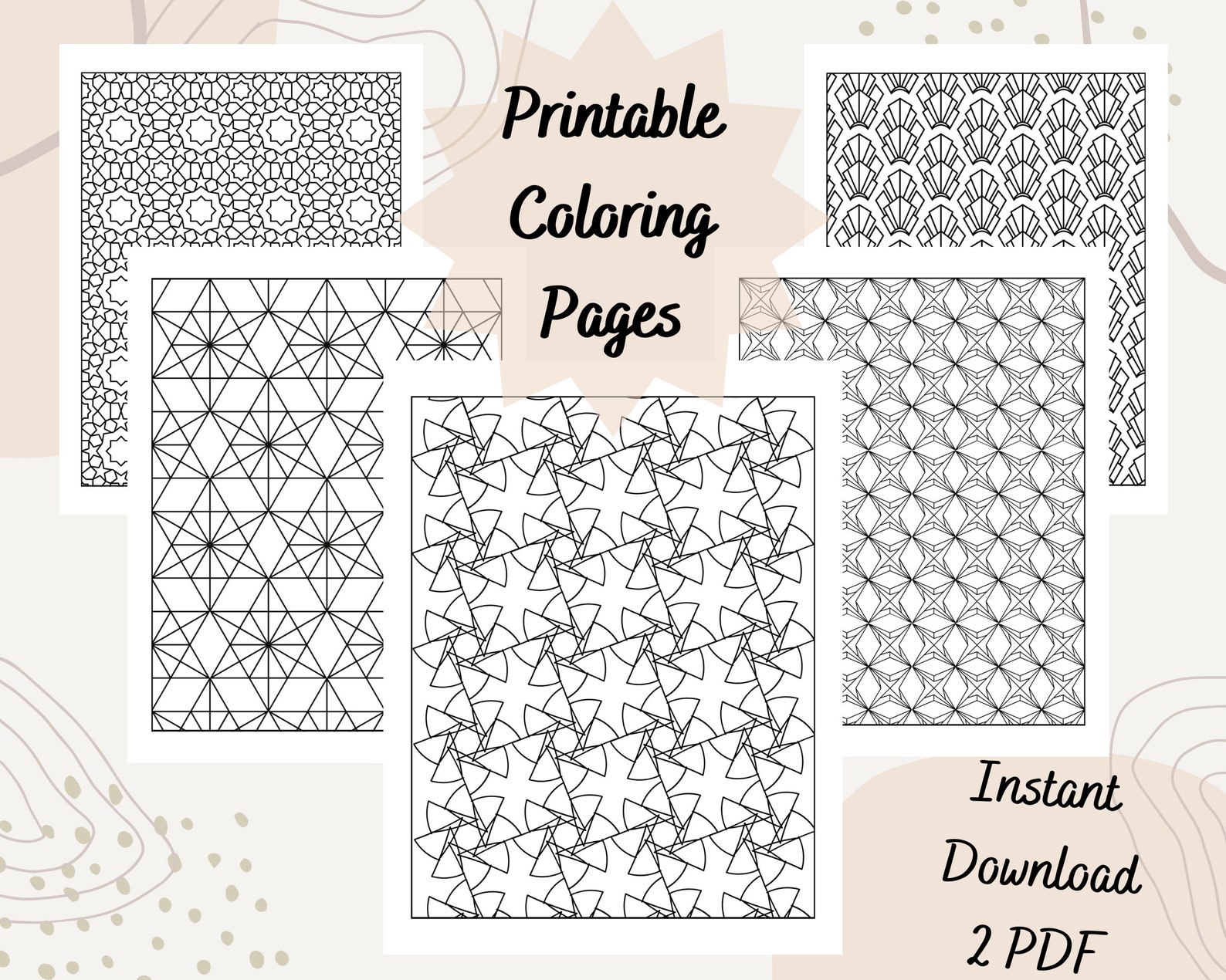 50 Geometric Coloring Pages, Adult Coloring Book, Digital Download ...