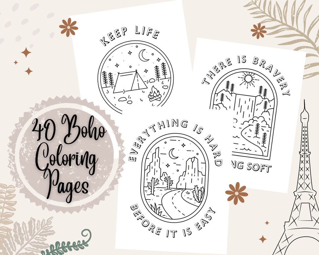 40 Boho Coloring Pages, Landscape and A Quote Coloring Pages, Instant ...