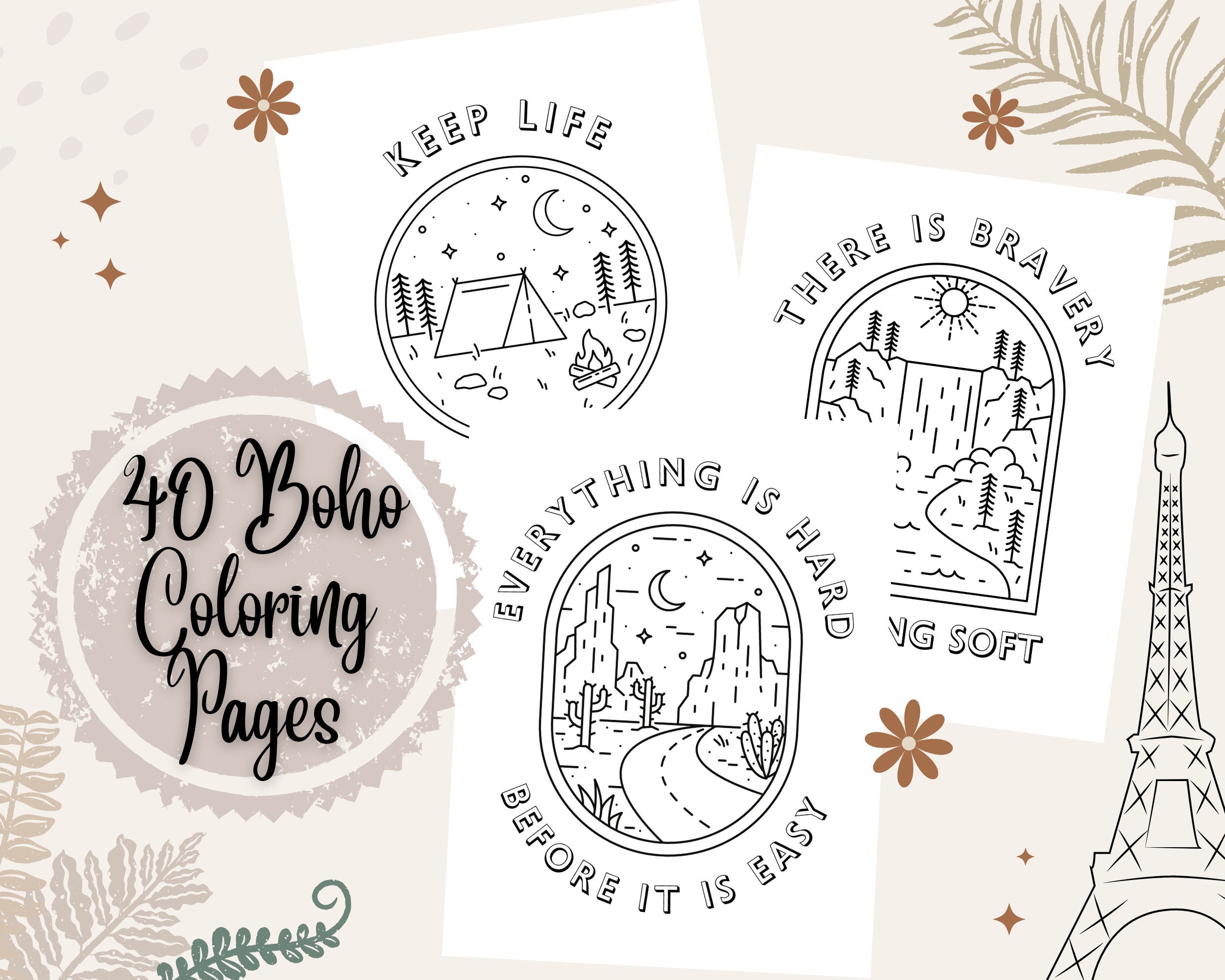 40 Boho Coloring Pages, Landscape and A Quote Coloring Pages, Instant ...