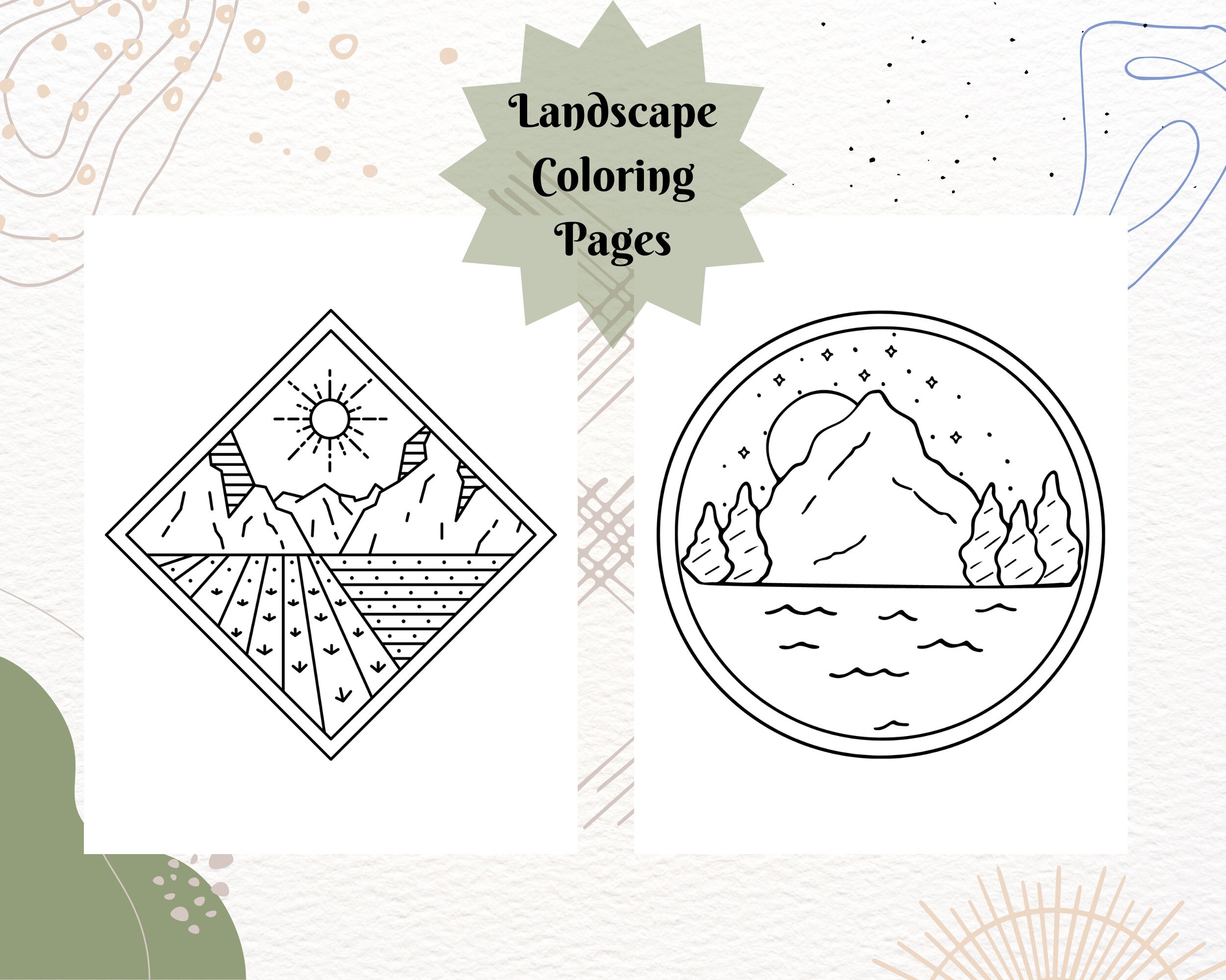 40 Boho Coloring Pages, Landscape Coloring Pages, Instant Download ...