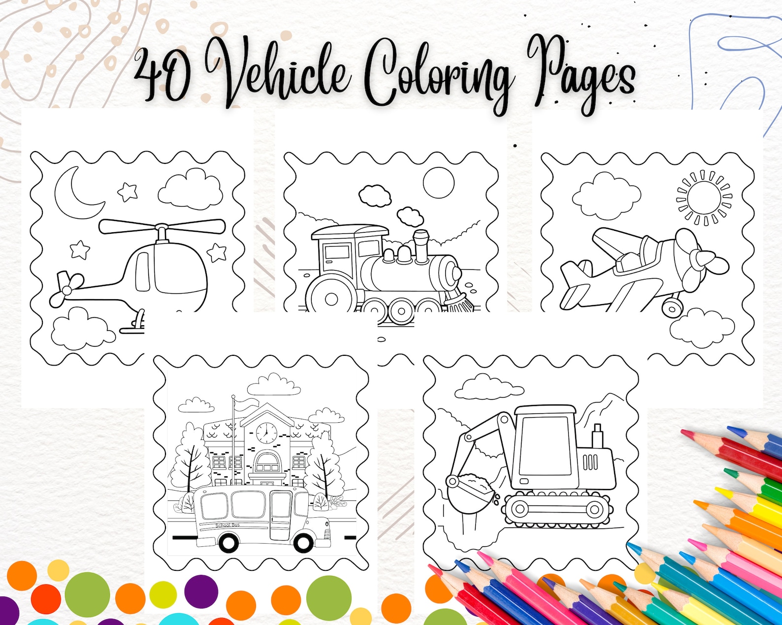 40 Vehicle Coloring Pages, Digital Download, Printable Coloring Pages ...
