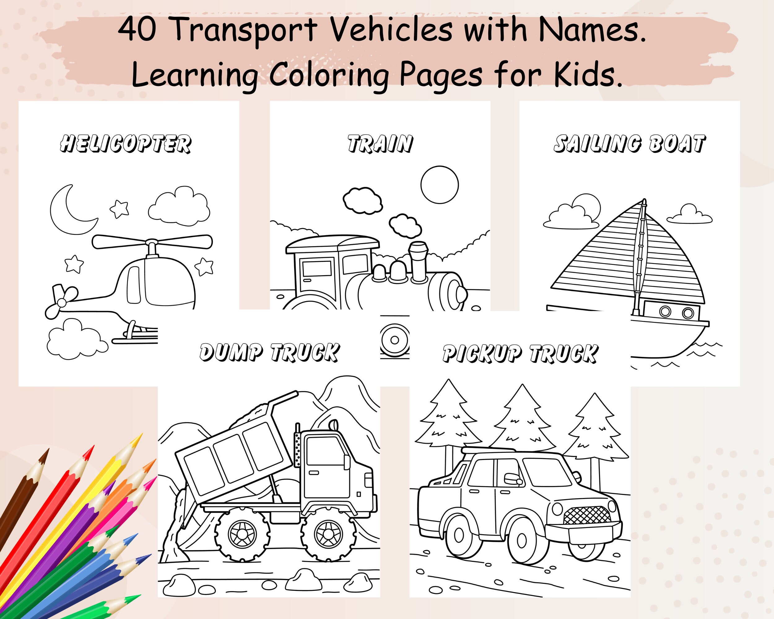 40 Printable Vehicle Coloring Pages With Names, Coloring Sheets for ...