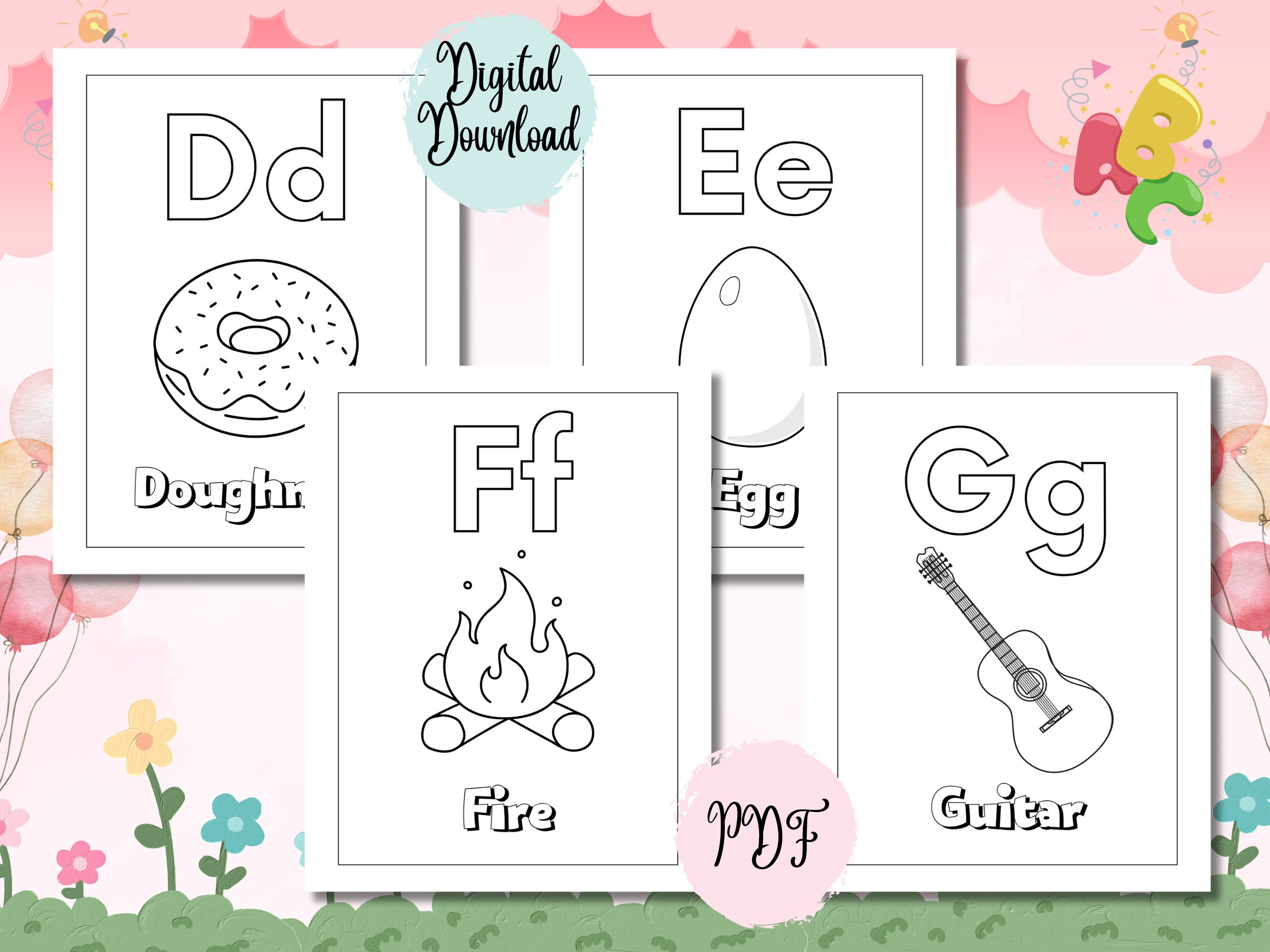 Alphabet Coloring Book, Printable Coloring Pages, Instant Download, 26 ...