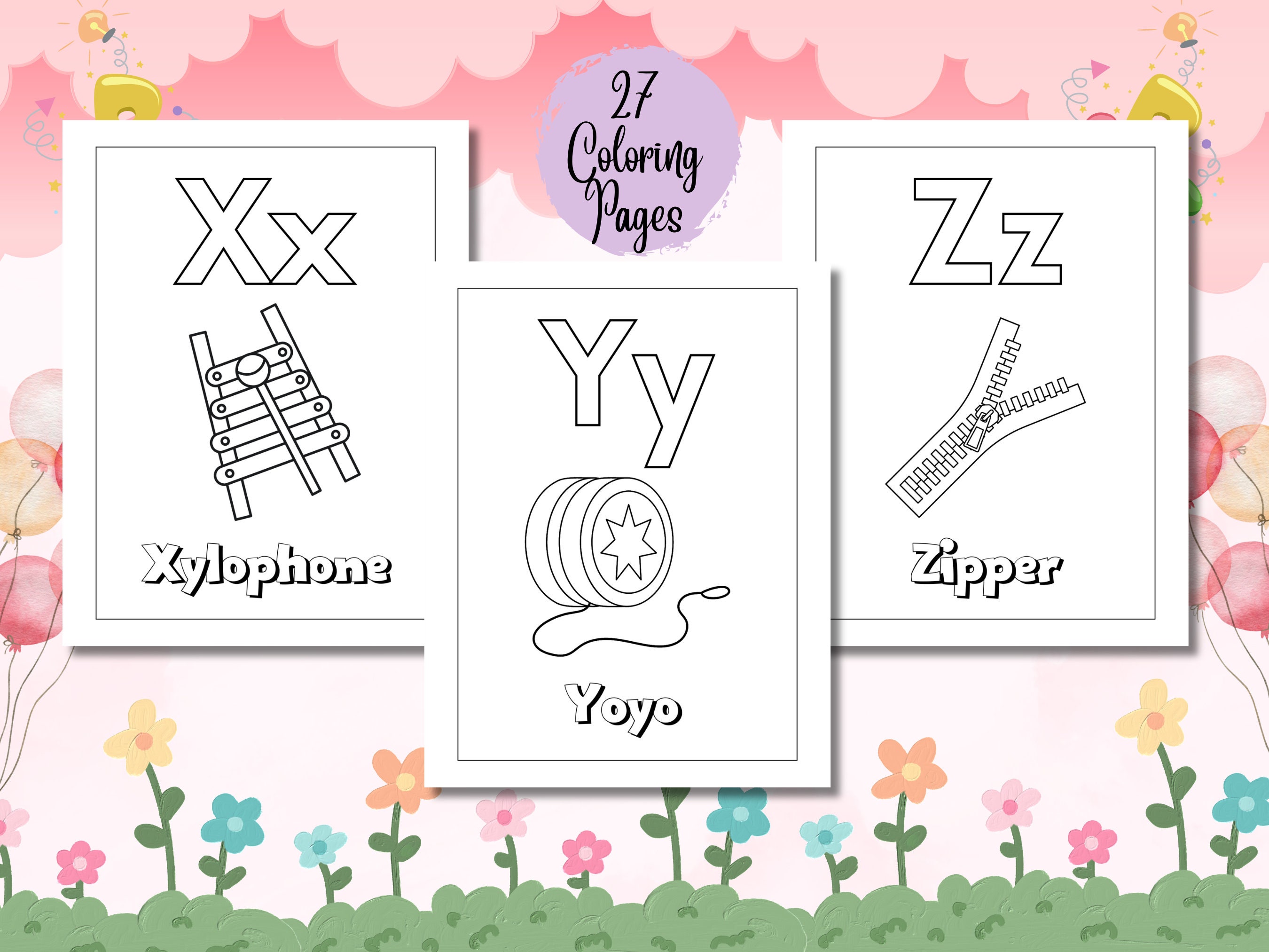 Alphabet Coloring Book, Printable Coloring Pages, Instant Download, 26 ...