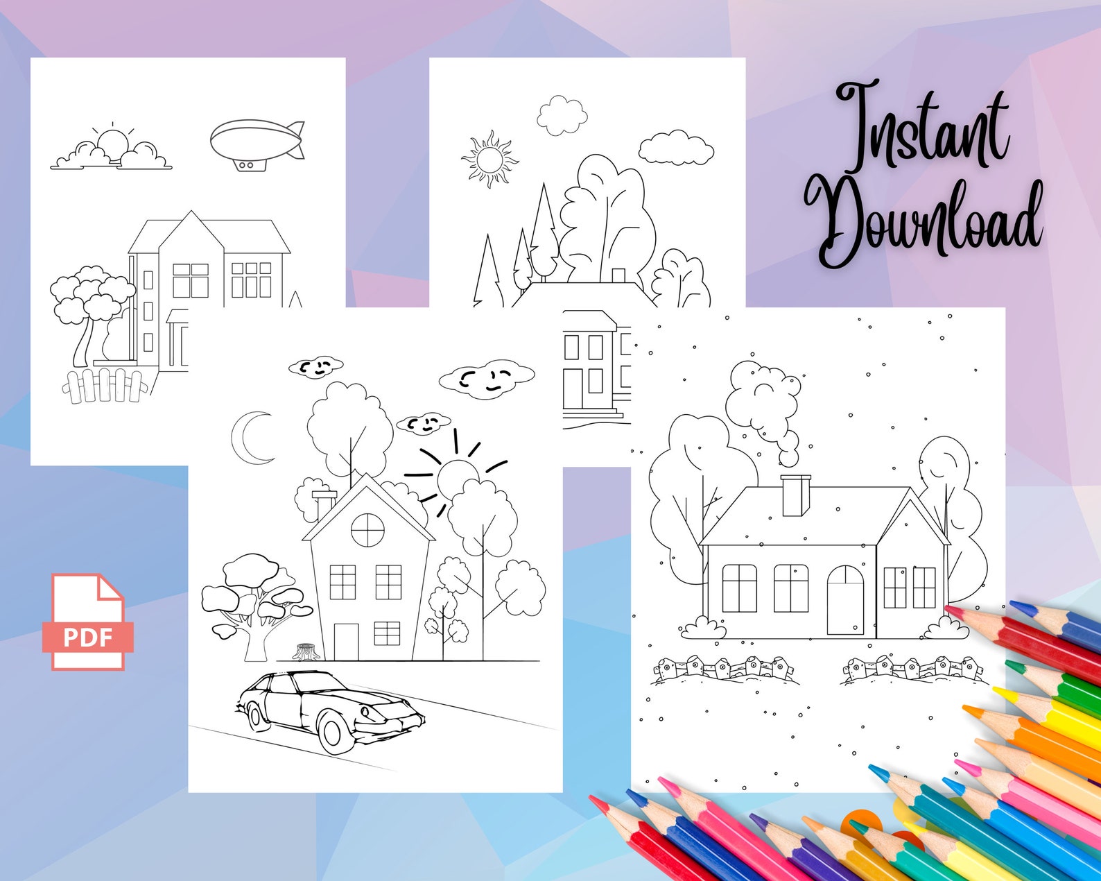 20 House Coloring Pages for Kids, Printable Coloring Pages, Digital ...