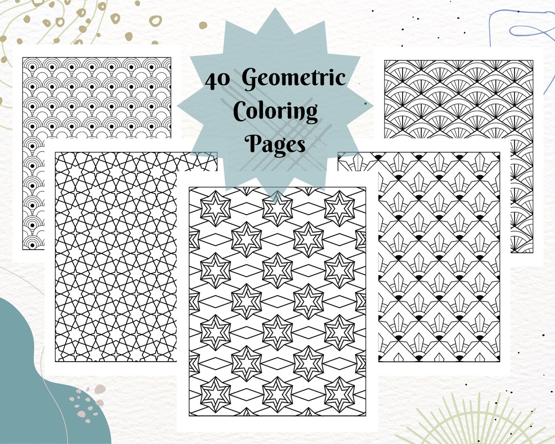 40 Geometric Coloring Pages, Adult Coloring Book, Digital Download ...