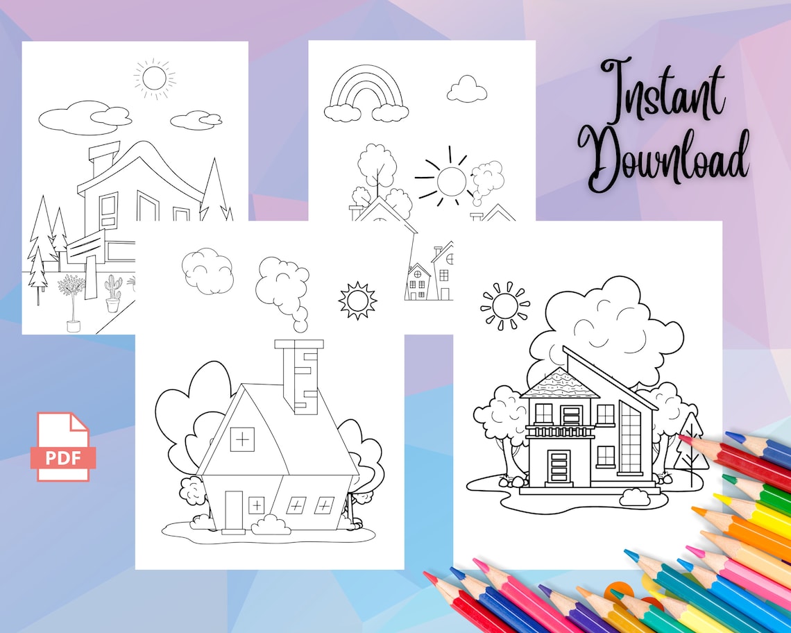 20 House Coloring Pages for Kids, Printable Coloring Pages, Digital ...