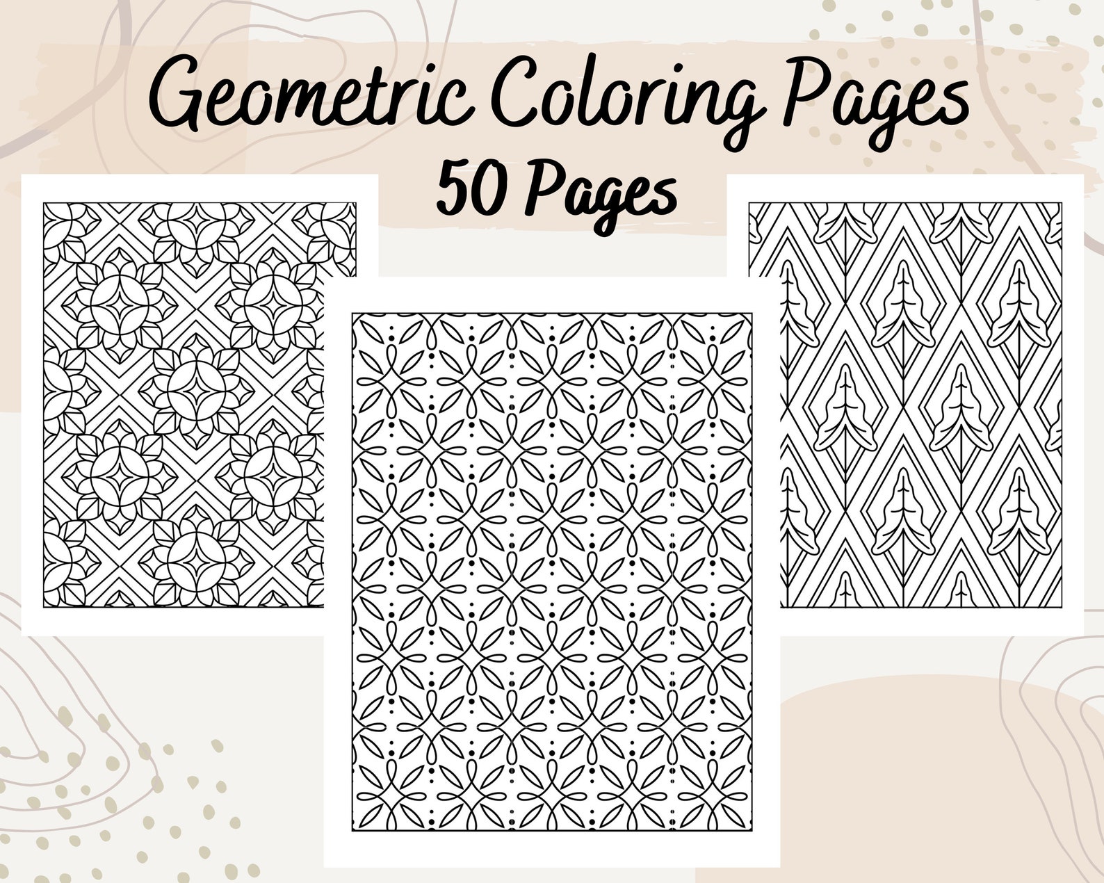 50 Geometric Coloring Pages, Adult Coloring Book, Digital Download ...