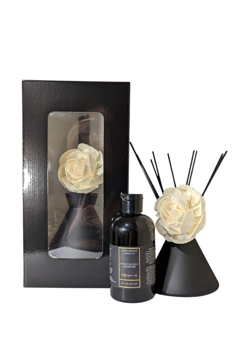 Luxury Home Diffuser Set in a Black Modern Minimalist Glass Vessel W ...