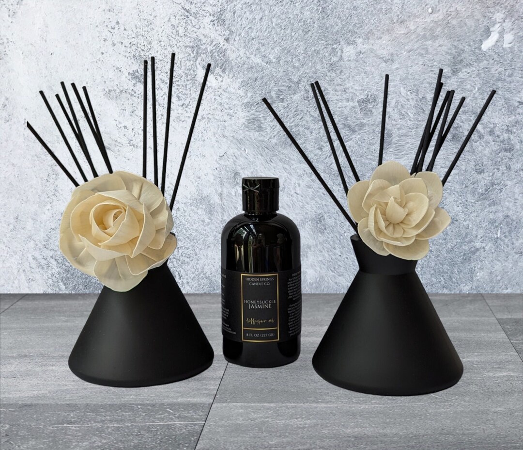 Luxury Home Diffuser Set in a Black Modern Minimalist Glass Vessel W ...