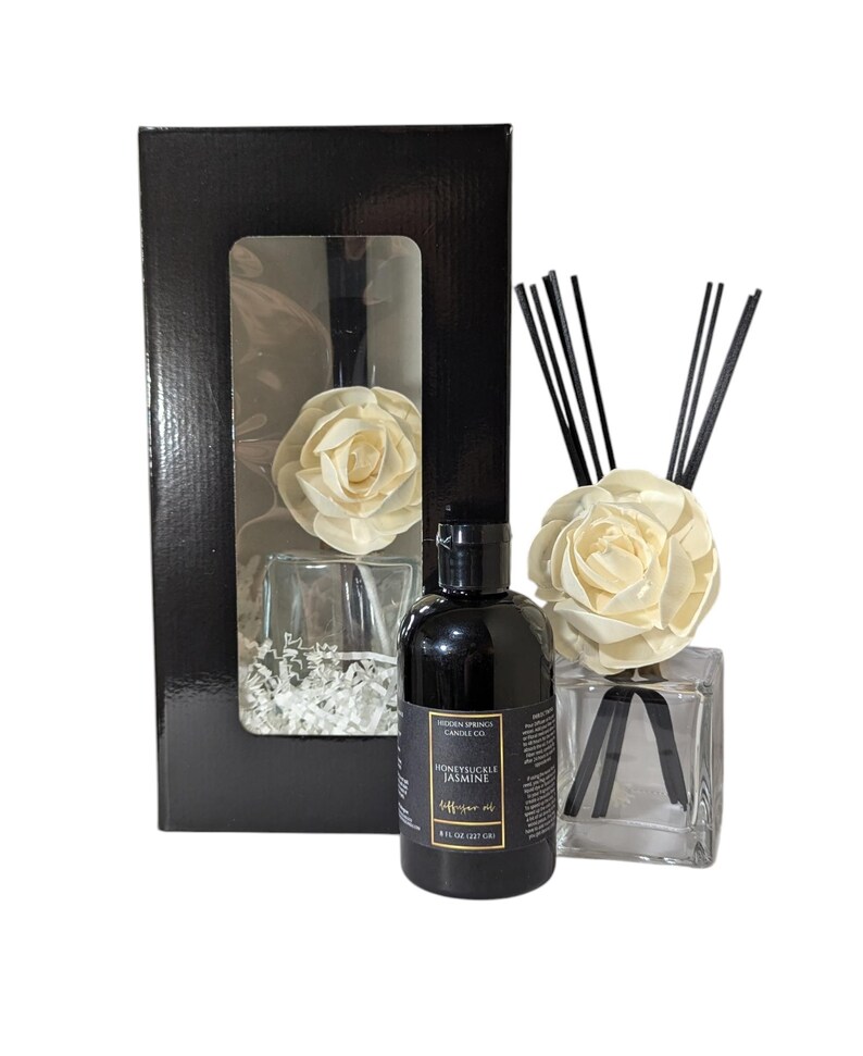 Luxury Home Diffuser Set in a Modern Square Vessel With Wooden Floral ...