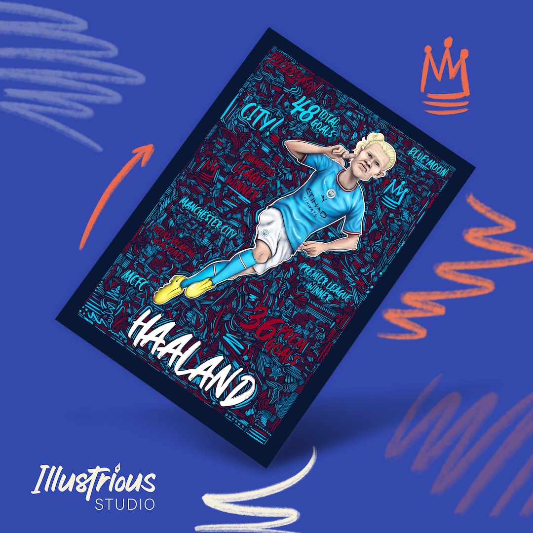 Erling Haaland Man City Illustration Print Gifts for Football Fans ...