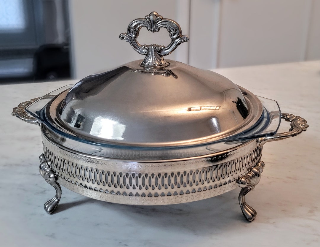Marinex 3pc Silver Covered Serving Dish, Ornate Handled Lid & Footed ...