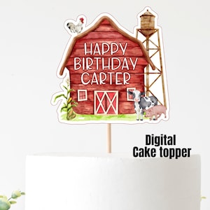 Farm Cake Topper, Red Barn Cake Topper, Printable Farm Theme, Digital ...