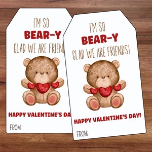 Teddy Bear Valentine Tags, Gifts for School Classroom Valentines ...