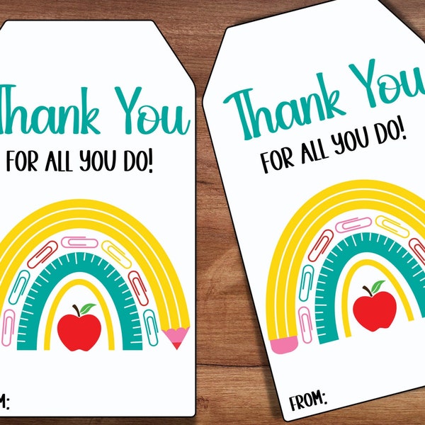 Teacher Appreciation Week Tag, Thank You for All You Do, Treat Tag ...