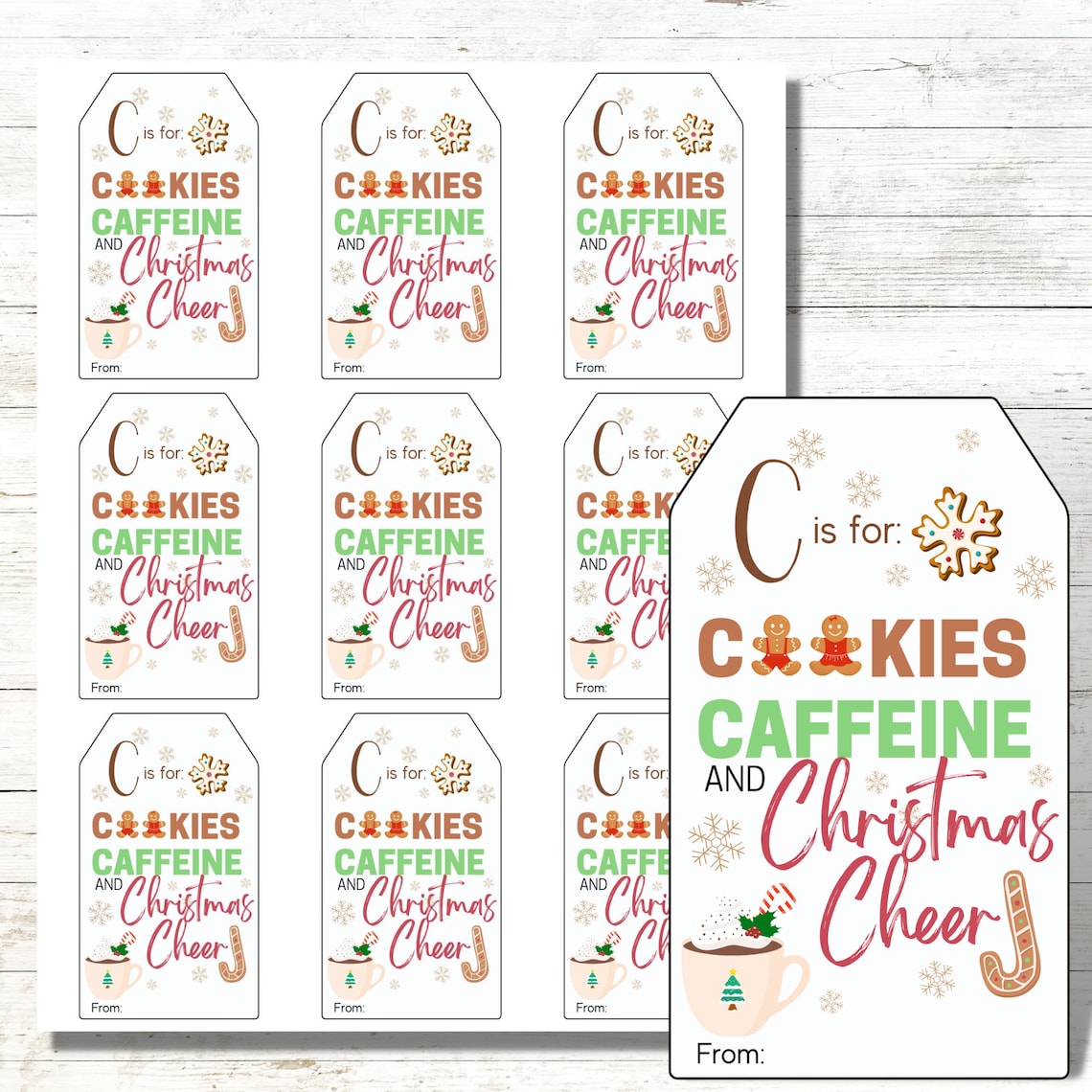 Christmas Teacher Gift Tags C is for Caffeine and Coffee - Etsy