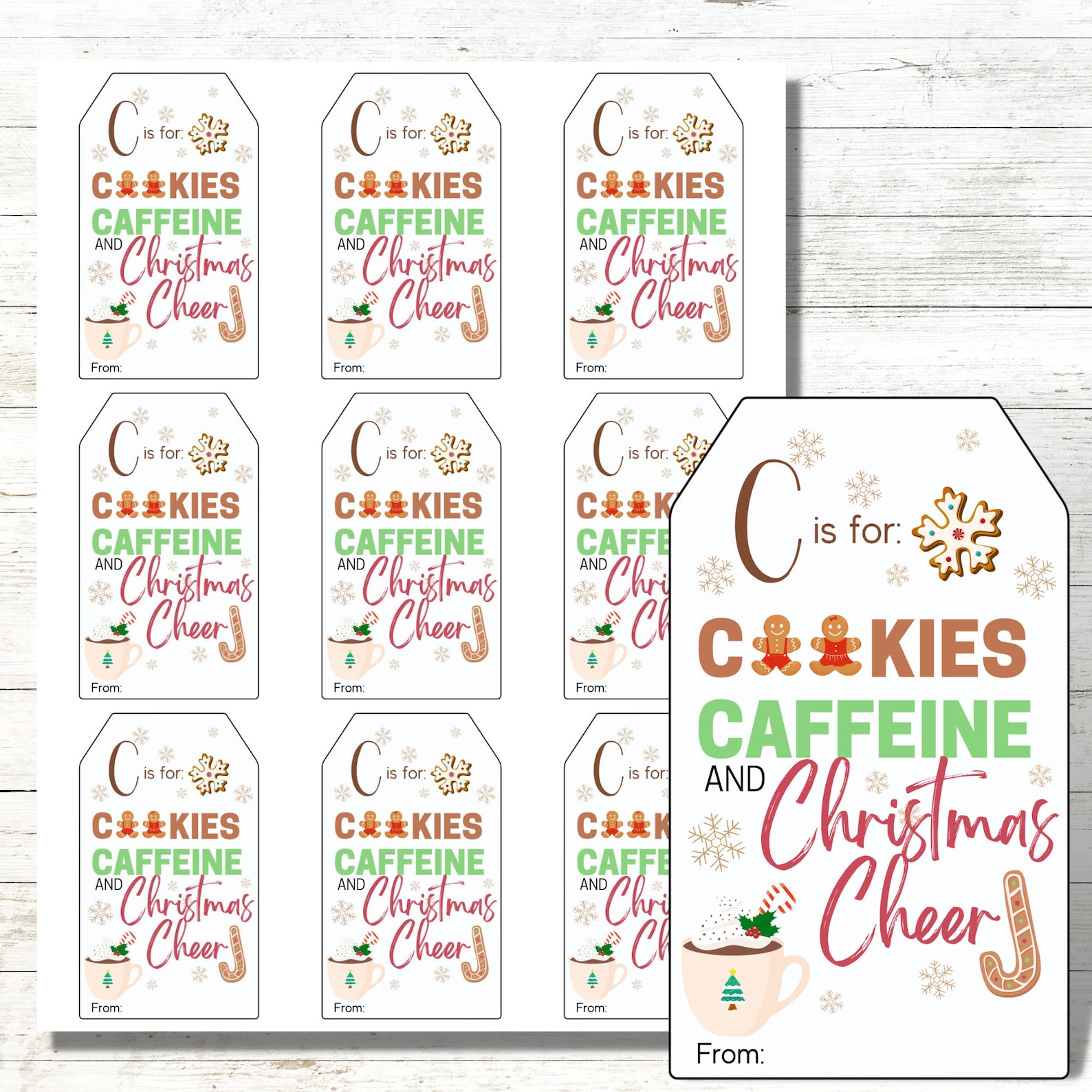 Christmas Teacher Gift Tags, C is for Caffeine and Coffee, Coffee, Gift ...