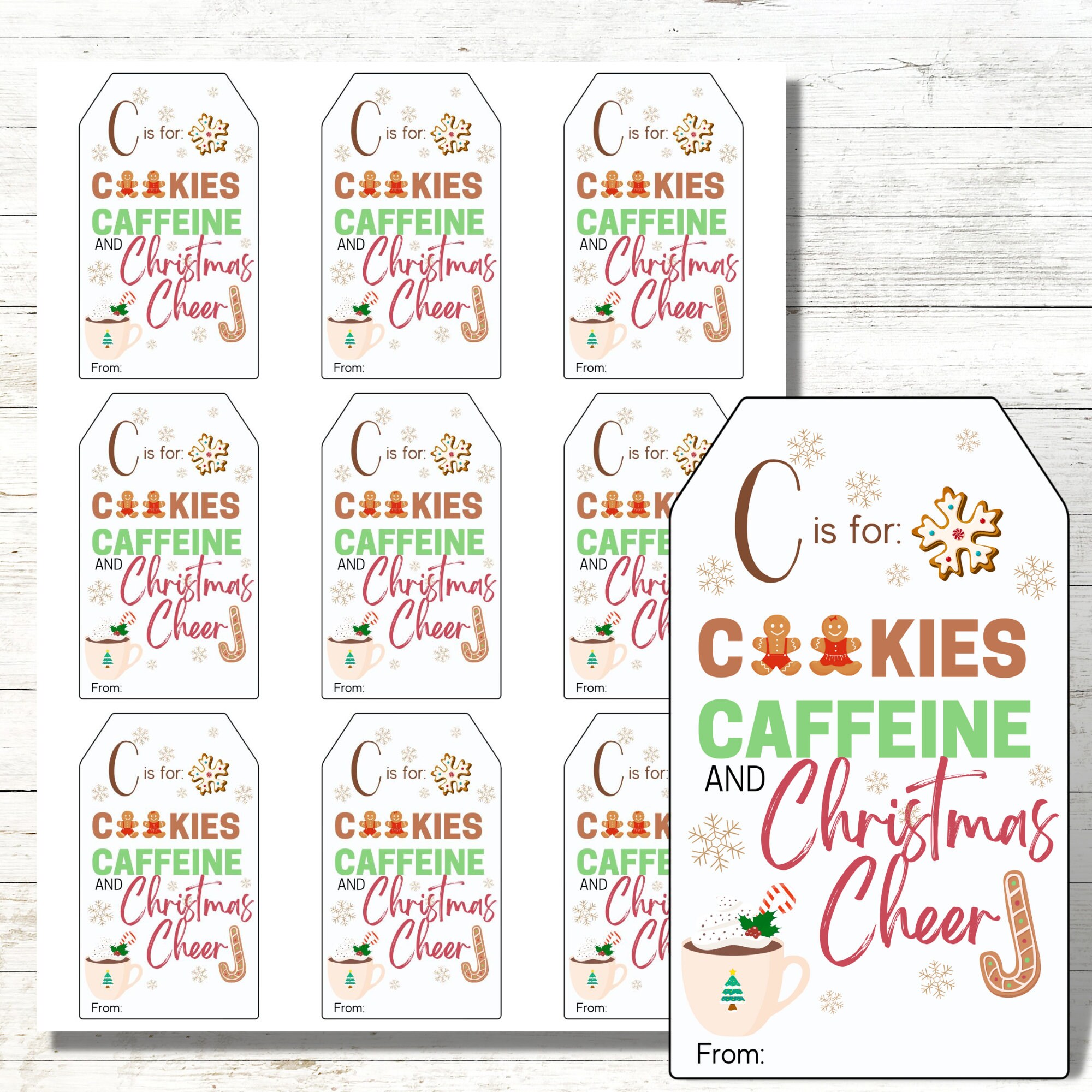 Christmas Teacher Gift Tags, C is for Caffeine and Coffee, Coffee, Gift ...