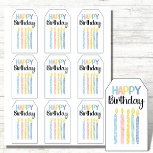 Printable Birthday Tags, Happy Birthday Gift Tag, Birthday Candle Gift ...