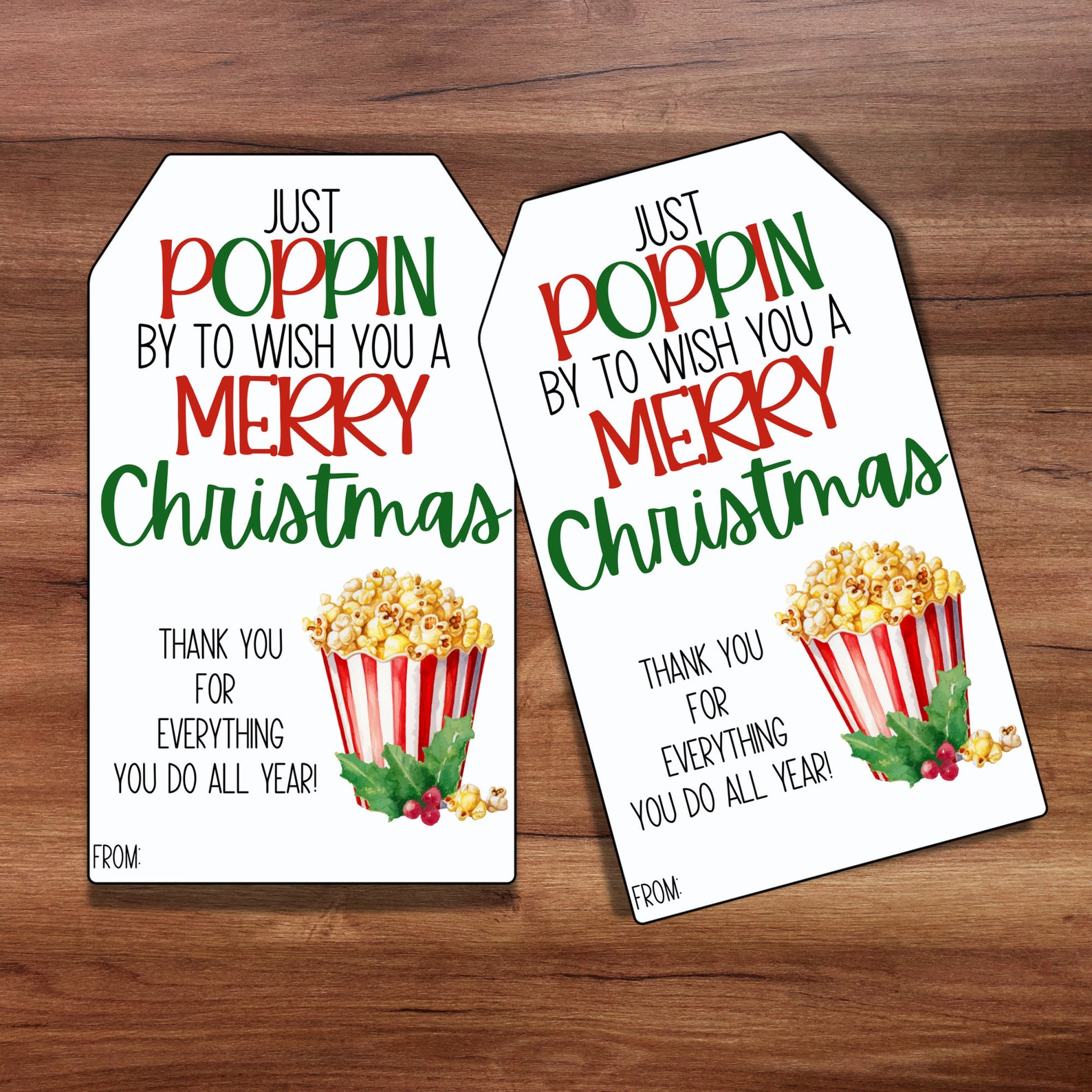 Printable Popcorn Merry Christmas Gift Tag, Just Popping by to Wish You ...