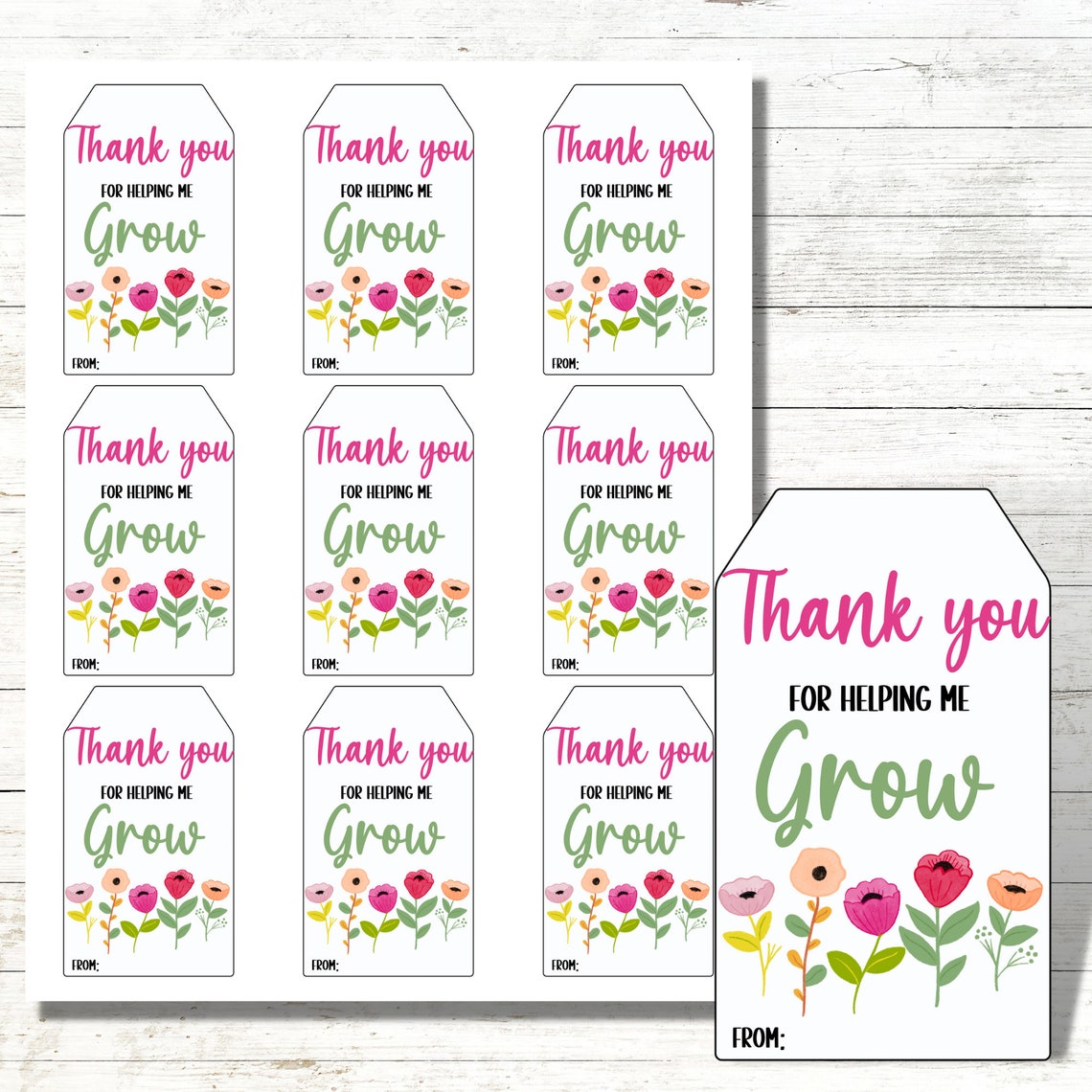 Teacher Appreciation Week Tag Thank You for Helping Me Grow - Etsy