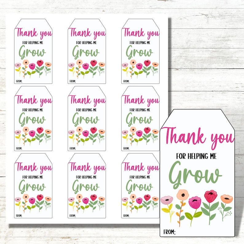 Teacher Appreciation Week Tag Thank You for Helping Me Grow - Etsy