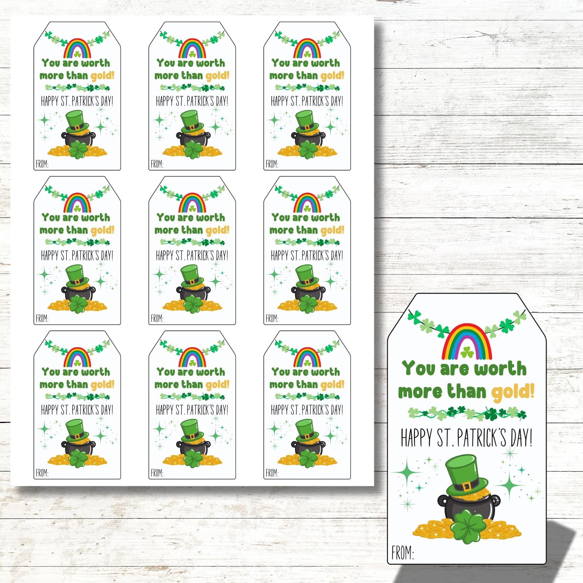 St. Patrick's Day Treat Bag Tag Printable, St Patricks Employee Teacher ...