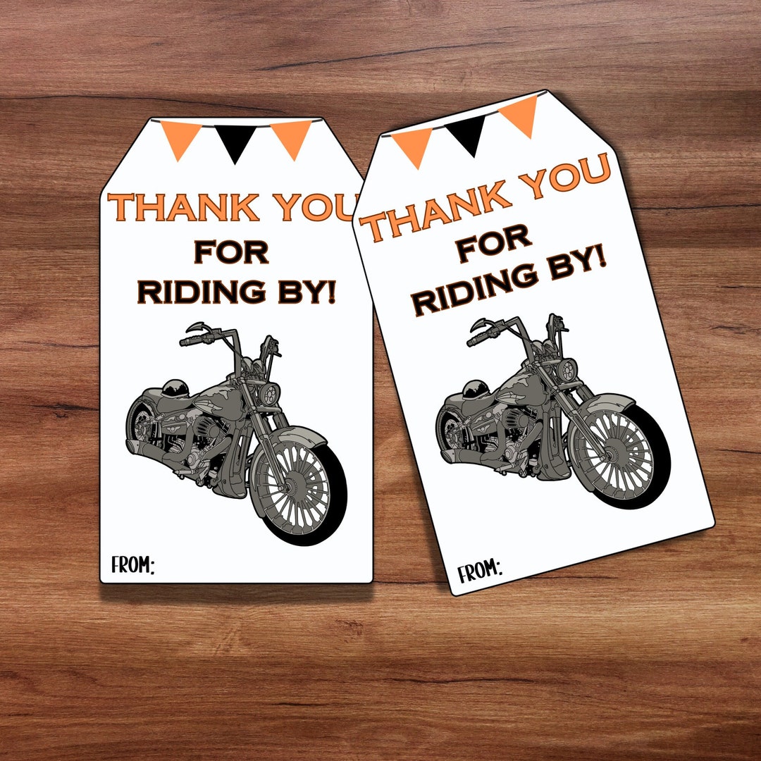 Motorcycle Favor Tag, Thank You for Riding By, Harley Thank You Tags ...