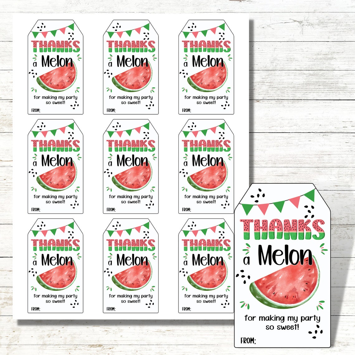 Watermelon Favor Tags Thank You Tags Gift Tags One in a - Etsy