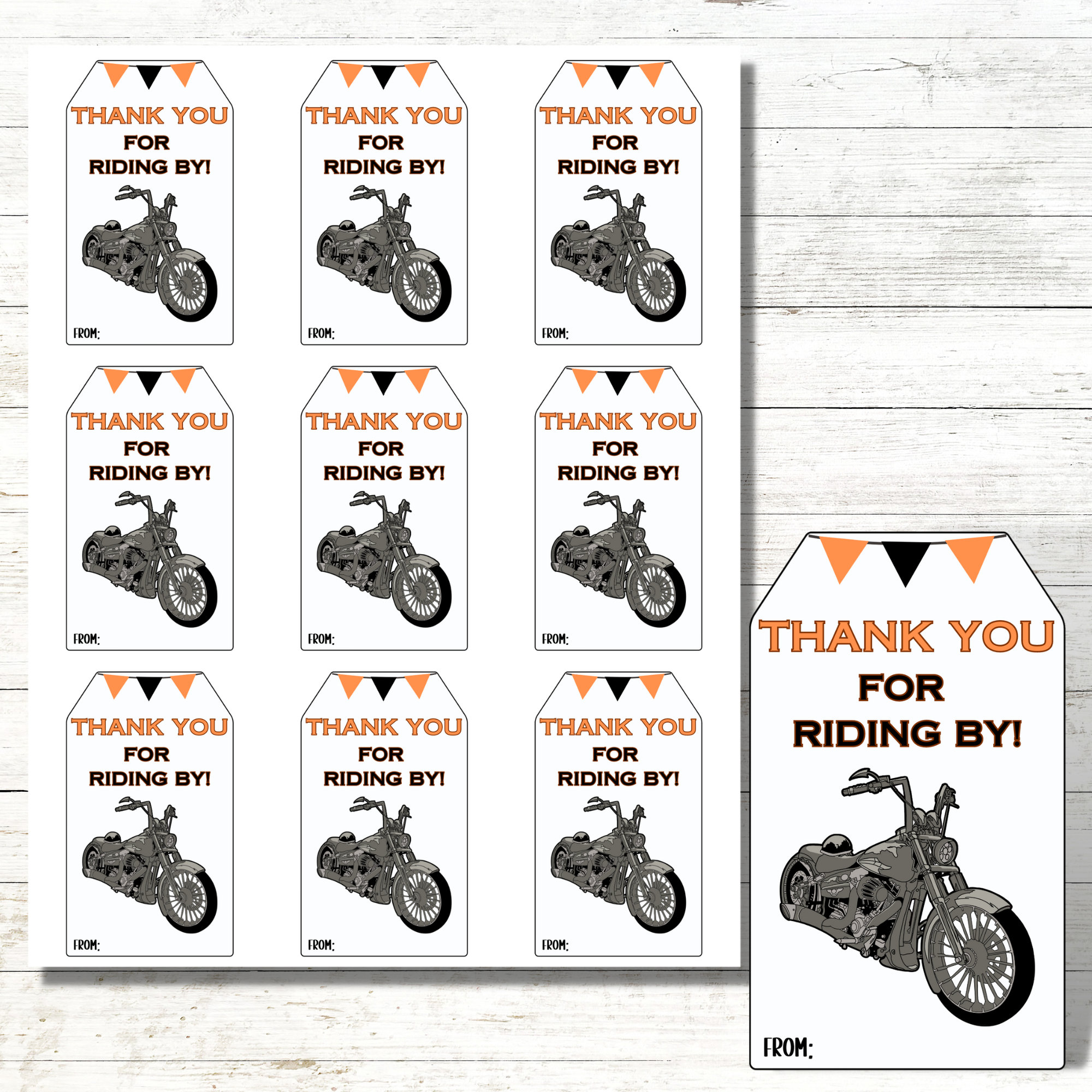 Motorcycle Favor Tag, Thank You for Riding By, Harley Thank You Tags ...