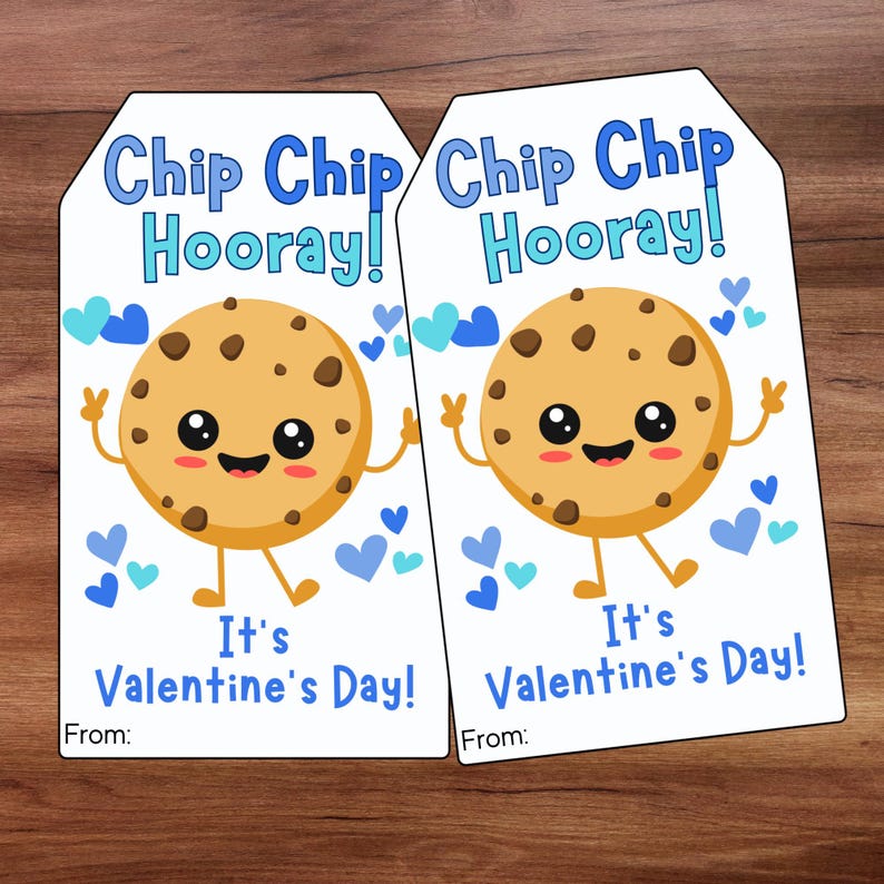 Cookie Valentine Tags, Kids Classroom Valentines Labels, Chip Hooray ...