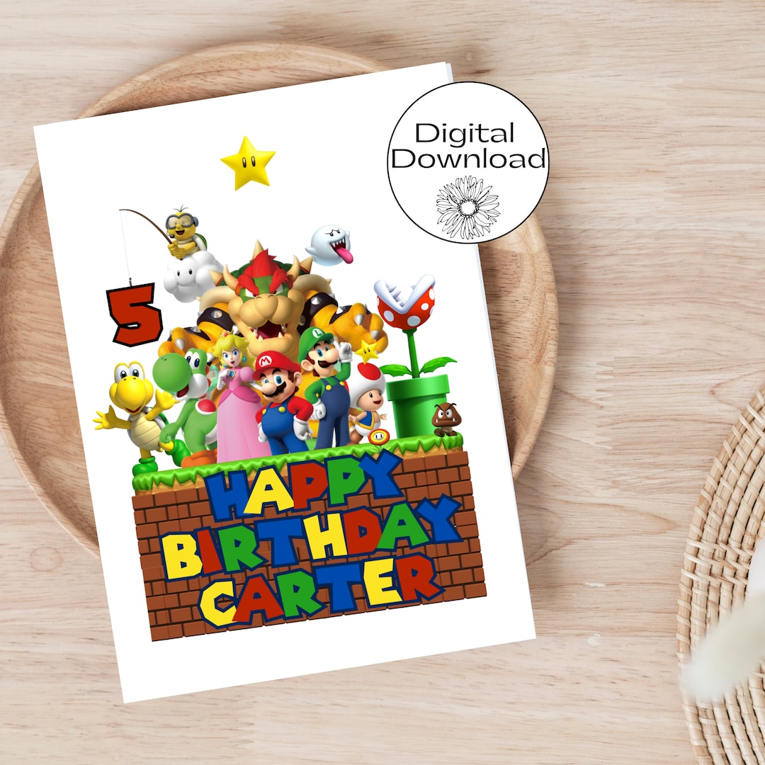 Mario Theme Birthday Card, Printable Mario Card, DIY Birthday Card ...
