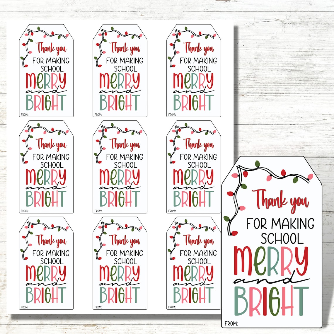 Thank You for Making School Merry and Bright Gift Tag, Teacher ...
