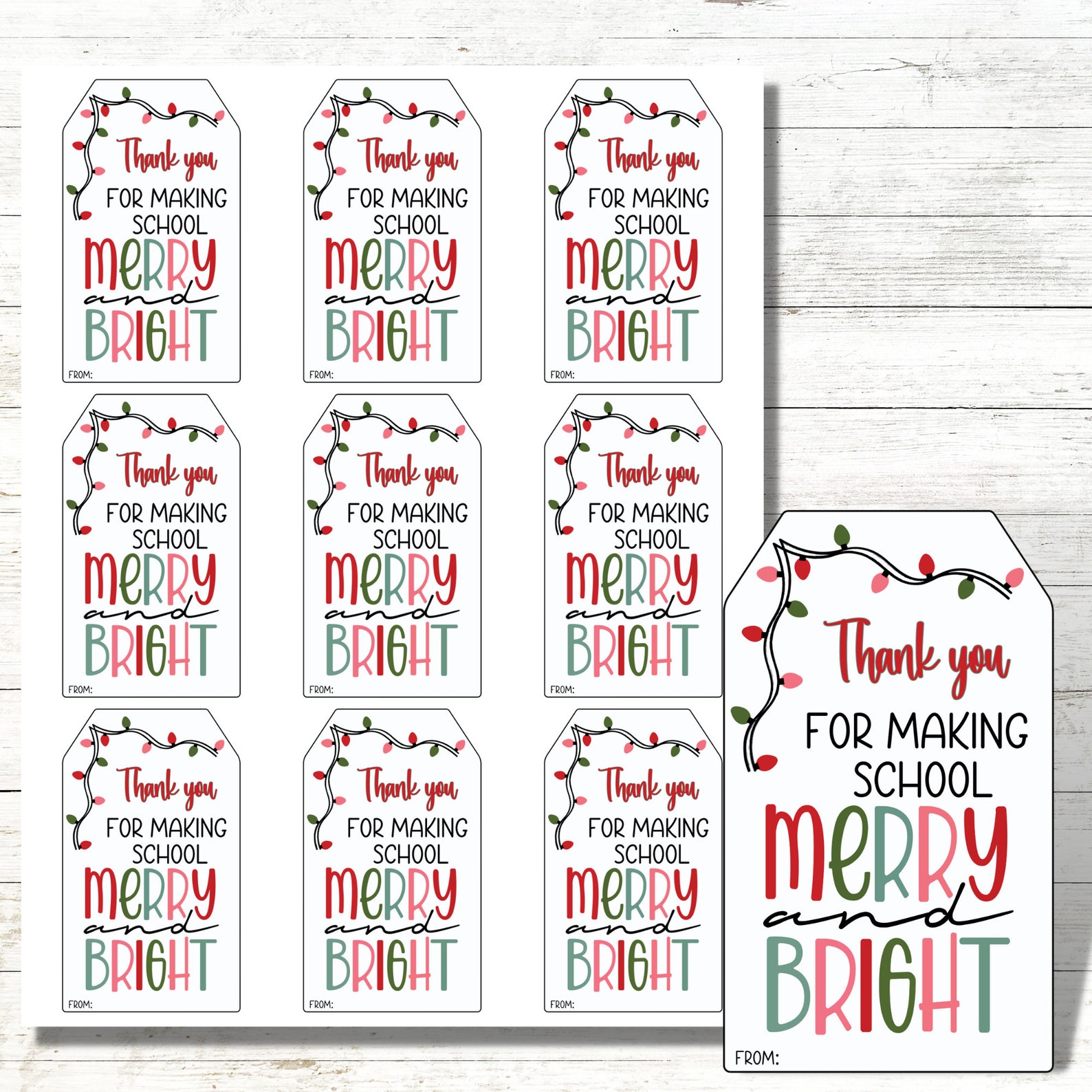 Thank You for Making School Merry and Bright Gift Tag, Teacher ...