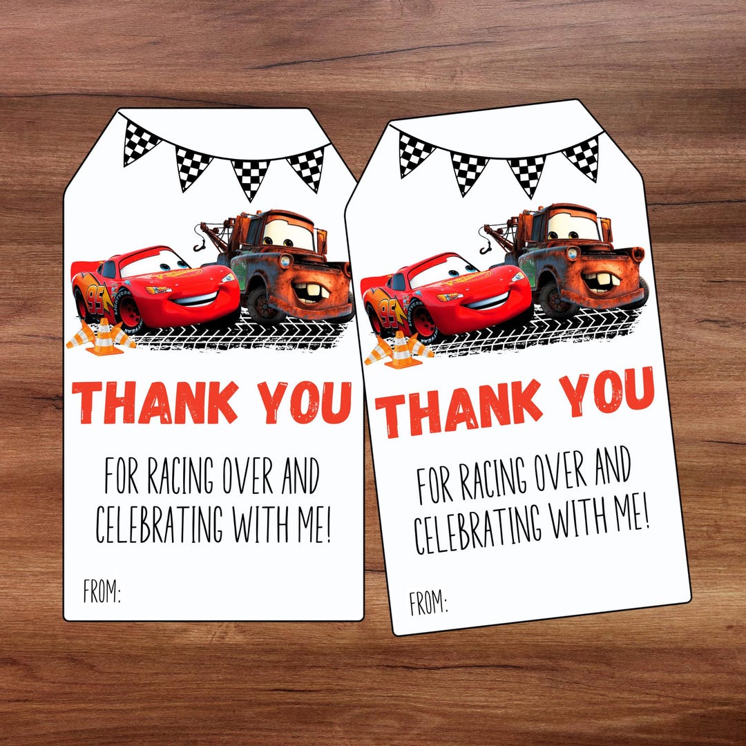 Cars Birthday Party Thank You Tags, Car Lightening Mcqueen Favor Tags ...