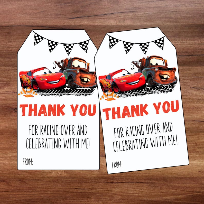 Cars Birthday Party Thank You Tags, Car Lightening Mcqueen Favor Tags ...