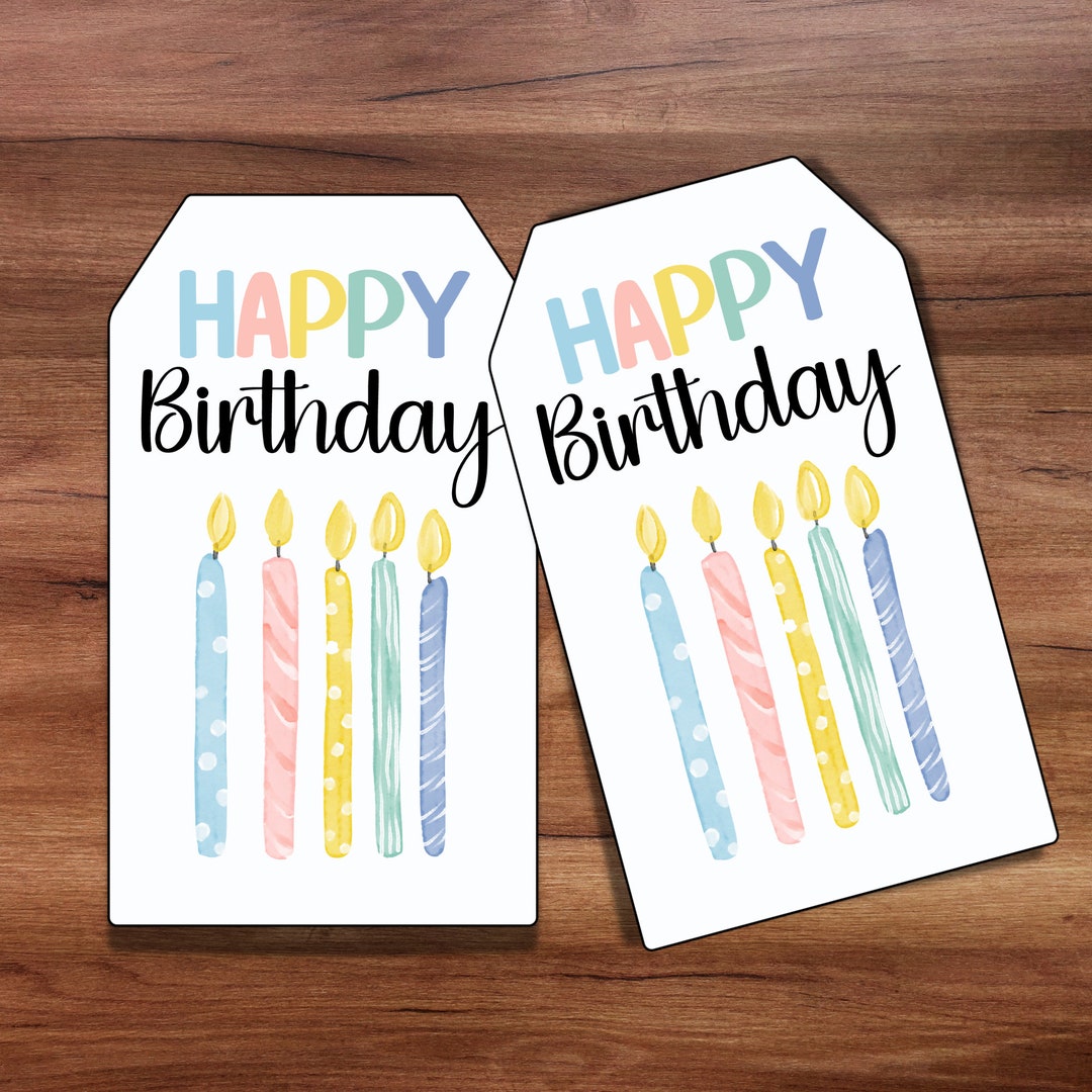 Printable Birthday Tags, Happy Birthday Gift Tag, Birthday Candle Gift ...