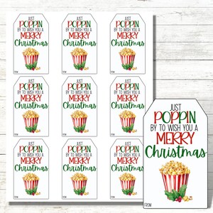 Printable Popcorn Merry Christmas Gift Tag, Just Popping by to Wish You ...